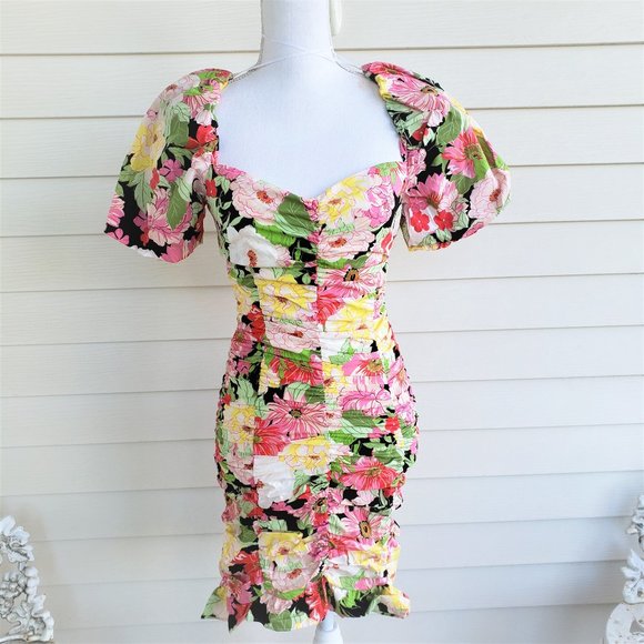 Zara | Dresses | Nwt Zara Sexy Form Fitting Floral Dress With Puffed ...
